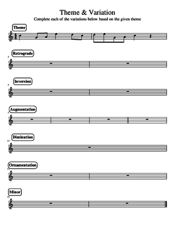 Theme & Variation Task | Teaching Resources