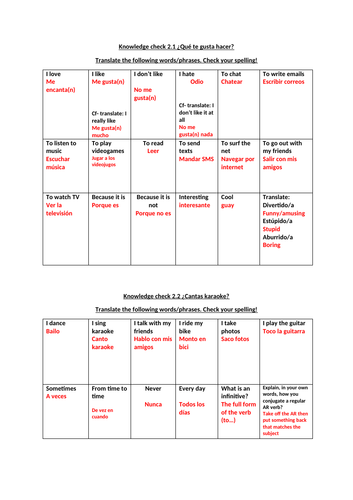 Viva -Spanish Knowledge Checks (Can be used for homework, pre/post ...