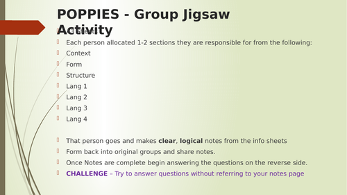 Conflict Poetry - Poppies: Lesson 2 - Language, Form, Structure ...