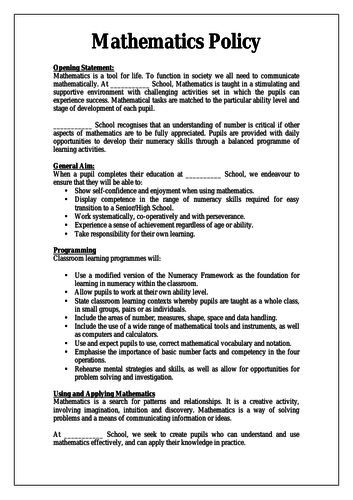 Primary Mathematics Policy - Fully editable | Teaching Resources