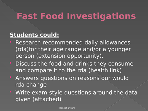 Fast Foods - activity | Teaching Resources