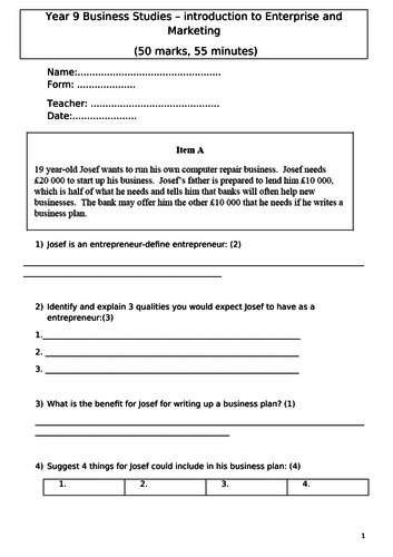 Year 9 Business mock/ diagnostic assessment | Teaching Resources