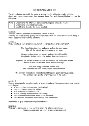 4x Mood Worksheets English Creative Writing Language Analysis GCSE ...