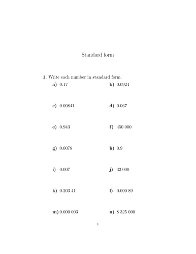Standard form worksheet no 3 (with solutions) | Teaching Resources