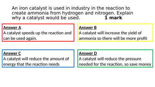 New spec exam style question starter on catalysts | Teaching Resources