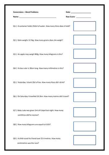 Convert Measurements - Worksheet & Word Problems | Teaching Resources