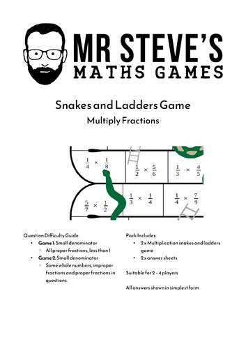 Multiply Fractions Game Snakes and Ladders Multiplication Year 6 Year 7 ...