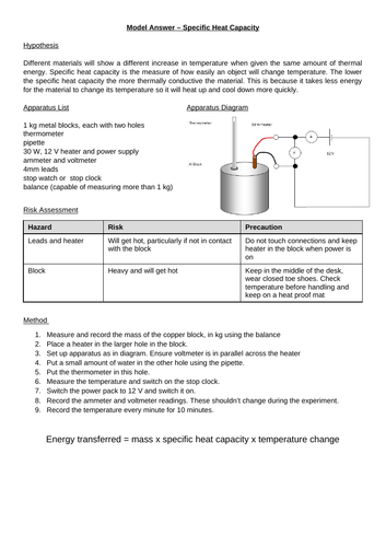 Specific heat capacity required practical model answer AQA 9-1 ...