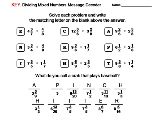 Dividing Mixed Numbers Activity: Math Message Decoder | Teaching Resources