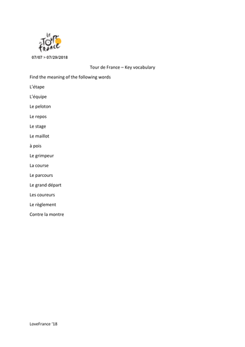 Home, school, independent learning FrenchTour de France | Teaching ...