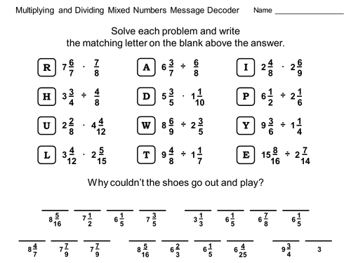 Multiplying and Dividing Mixed Numbers Activity: Math Message Decoder ...