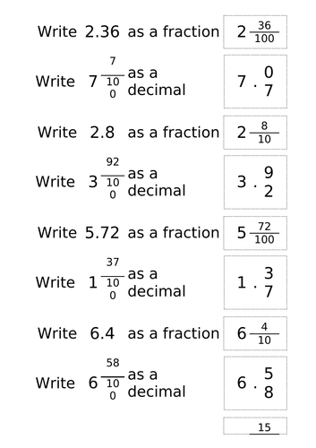 Toggle Fractions and Decimals | Teaching Resources
