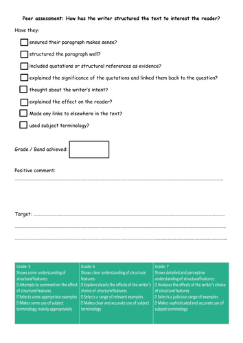 AQA GCSE English Language/Literature Peer Assessment Bundle | Teaching ...