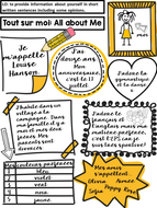French 'Tout sur moi' All about me sheet- End of Year or First Lesson ...