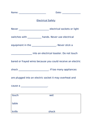 Electrical Hazard Activity. Year 7 + lots of differentation and ...