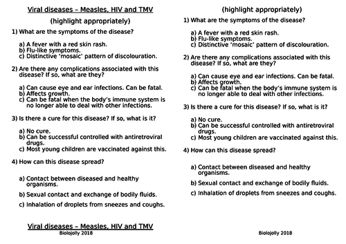 Diseases causes by viruses lesson | Teaching Resources