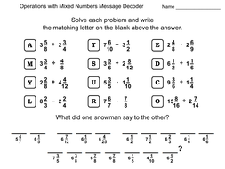 Operations with Mixed Numbers Activity: Math Message Decoder | Teaching ...
