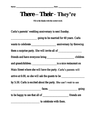 There - Their - They're Worksheet - Fill in the Blank | Teaching Resources There - Their - They're Worksheet - Fill in the Blank | Teaching Resources