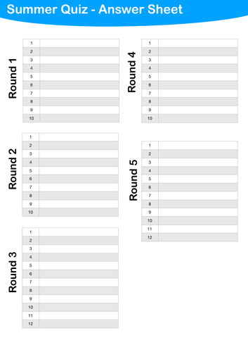 Summer End of Term Quiz | Teaching Resources