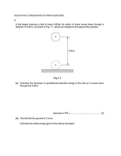 IGCSE PHYSICS - CONSERVATION OF ENERGY QUESTIONS | Teaching Resources