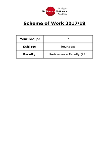 Rounders key stage 3 Scheme of Work | Teaching Resources