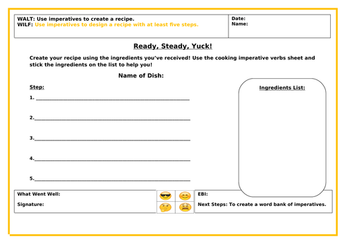 Imperative Verbs (Cooking)- Instructions | Teaching Resources