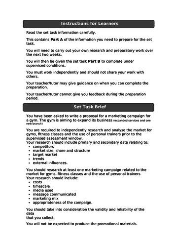 Unit 2 Marketing Campaign SAMs BTEC Nationals Level 3 Business ...