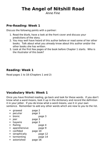 The Angel of Nitshill Road by Anne Fine - Unit of Work | Teaching Resources