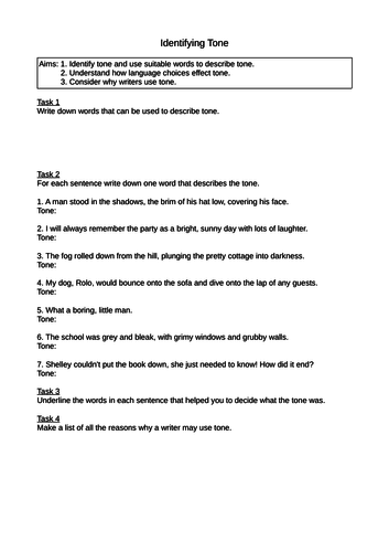 2x Tone Worksheets English Language Analysis Structure Analysis Explain ...