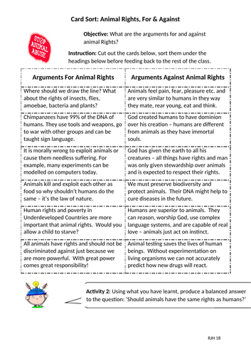 Card Sort: Animal Rights? | Teaching Resources