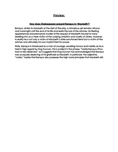 MACBETH ESSAYS ON CHARACTERS NEW GCSE 9-1 ENGLISH LITERATURE | Teaching ...