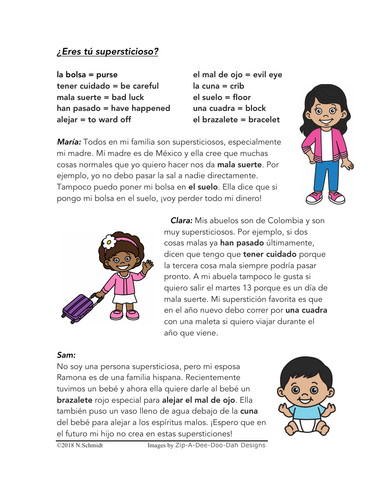 ¿Eres supersticioso? Lectura y Cultura: Spanish Reading Hispanic ...