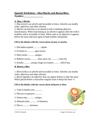 Muy vs. mucho and Bueno vs. Bien Worksheet (Sub Activity) | Teaching ...