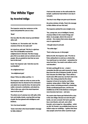 The White Tiger GCSE Lesson | Teaching Resources