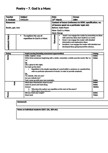 GCSE Poetry 'God is a Manc' by Mike Garry | Teaching Resources