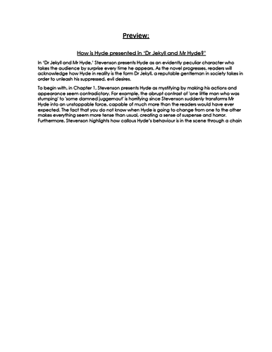 DR JEKYLL & MR HYDE ESSAYS ON ALL CHARACTERS, THEMES, SETTING + TENSION ...