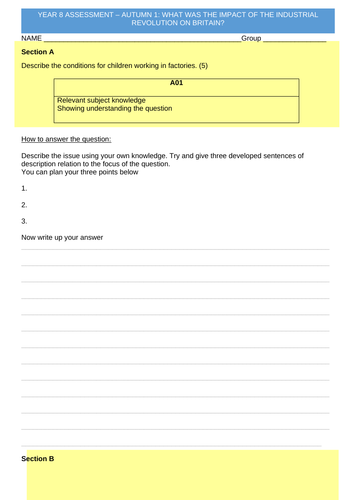 Y8 History KS3 Assessments 'The Industrial Revolution & The Emergence ...