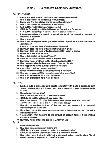 Quantitative Chemistry Paper 1 NEW AQA 9-1 GCSE CHEMISTRY ALL POSSIBLE ...