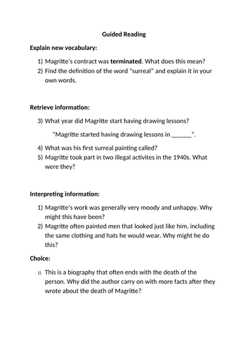 DERIC - Magritte (Whole Class Reading) | Teaching Resources