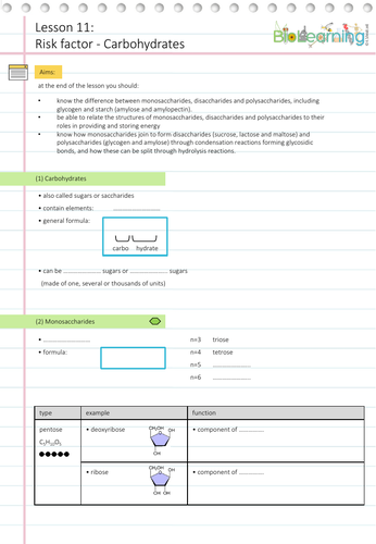 SNAB Biology Topic 1 - Lesson 11 (Risk factors: Carbohydrates) – WS ...