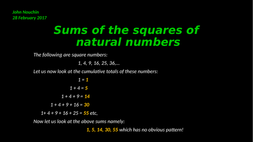 Sums of the squares of natural numbers | Teaching Resources