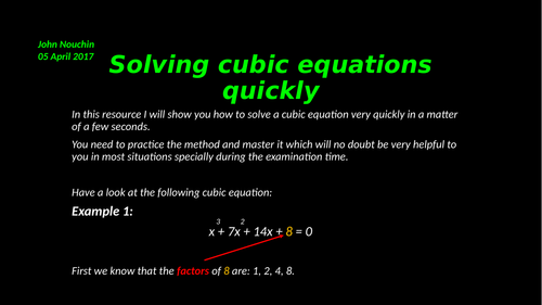 Solving cubic equations mentally in seconds | Teaching Resources