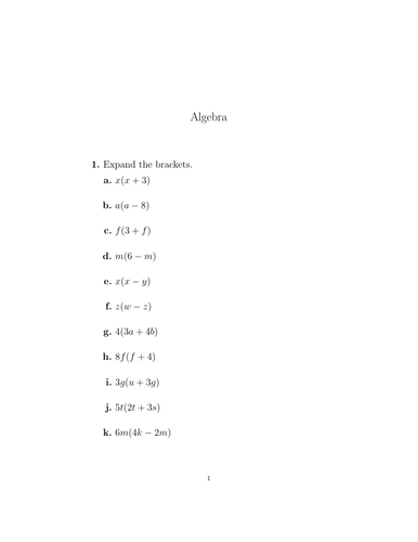 Algebra worksheet (with solutions) | Teaching Resources