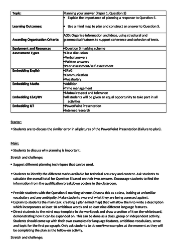 Paper 1, Question 5 - Planning Your Answer | Teaching Resources Paper 1, Question 5 - Planning Your Answer | Teaching Resources