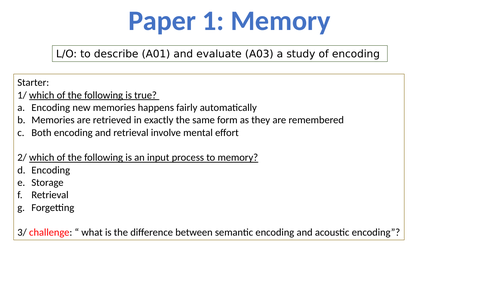 AQA GCSE Psychology 9-1- Memory- Encoding, storage, retrieval ... AQA GCSE Psychology 9-1- Memory- Encoding, storage, retrieval ...