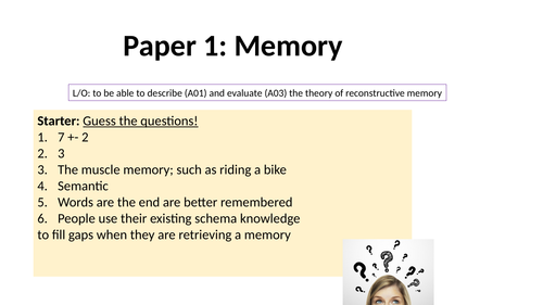 AQA GCSE Psychology 9-1- Memory: reconstructive memory- lesson ... AQA GCSE Psychology 9-1- Memory: reconstructive memory- lesson ...