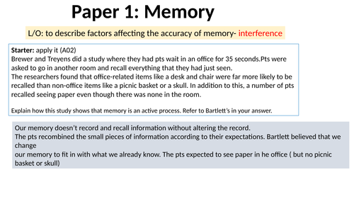 AQA GCSE Psychology 9-1- Memory: interference - Lesson | Teaching Resources AQA GCSE Psychology 9-1- Memory: interference - Lesson | Teaching Resources