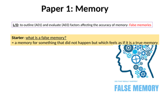AQA GCSE Psychology 9-1- Memory: False memories | Teaching Resources