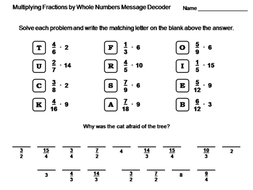 Multiplying Fractions by Whole Numbers Activity: Math Message Decoder ...