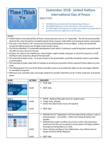 UN International Day Of Peace Assembly September 2018 TTT | Teaching ...